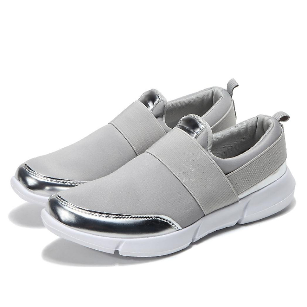 IEason-shoes, Women Mesh Casual Loafers Breathable Flat Shoes Soft Running Shoes Gym Shoes (8.5, Gray)