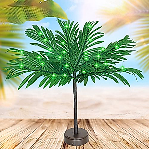 23In Lighted Palm Tree Table Decor, Tropical Artificial Palm Tree Lights Branches Battery USB Powered, LED Mini Light Up Palm Tree Decor Table Centerpiece for Luau Summer Hawaiian Party Tiki Bar Home