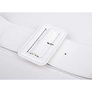 GRACE KARIN Ladies High Stretchy Waist Wide Patent Fashion Plain Leather Belt White L