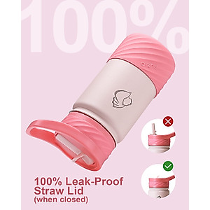 BUZIO 14oz Kids Water Bottle Stainless Steel Insulated Metal Water Bottles with Straw for Toddlers, BPA-Free Double Wall Water Flask Leak Proof Tumbler for School Boys Girls with Stickers, pink