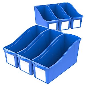 Storex Large Book Bin, 14 x 5 x 7, Case of 6, Blue (71115U06C)