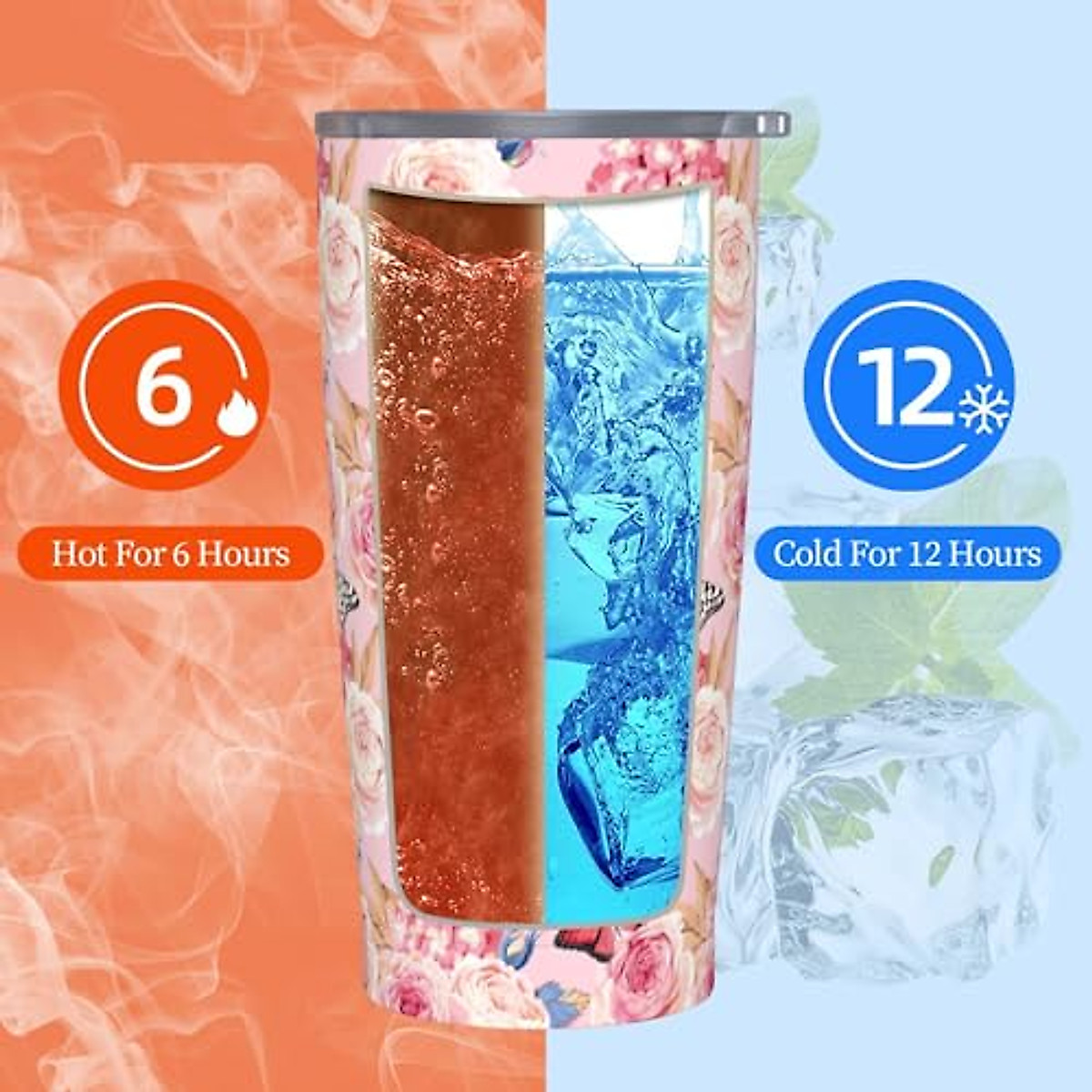 Yaxongx 20oz Tumbler Roses Design Double Wall Vacuum Insulated Coffee Mug with Lid and Metal Straw Brush Reusable Stainless Steel Water Bottle Travel Cup Gifts for Car Ice Drinks Hot Beverage