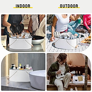 VIREESR Large White Utensil Caddy,2 Handles Provide Better Balance, Holder for Silverware,Condiment,Flatware,Suitable for Indoor and Outdoor(Include a Napkin Caddy)