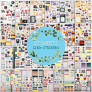Gold Foil Planner Stickers, 27 Sheets/1230+ Stickers - Seasonal, Inspirational, Motivational, Holiday, Decorative Stickers for Planner Organizer Journal Calendars -Cute Aesthetic Stickers (Upgrade)