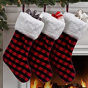 EPHVODI 2 Pack Christmas Stockings, 18" Red Black Buffalo Plaid with Plush Faux Fur Cuff, Classic Large Christmas Stockings Decorations for Family Christmas Holiday Party Decor