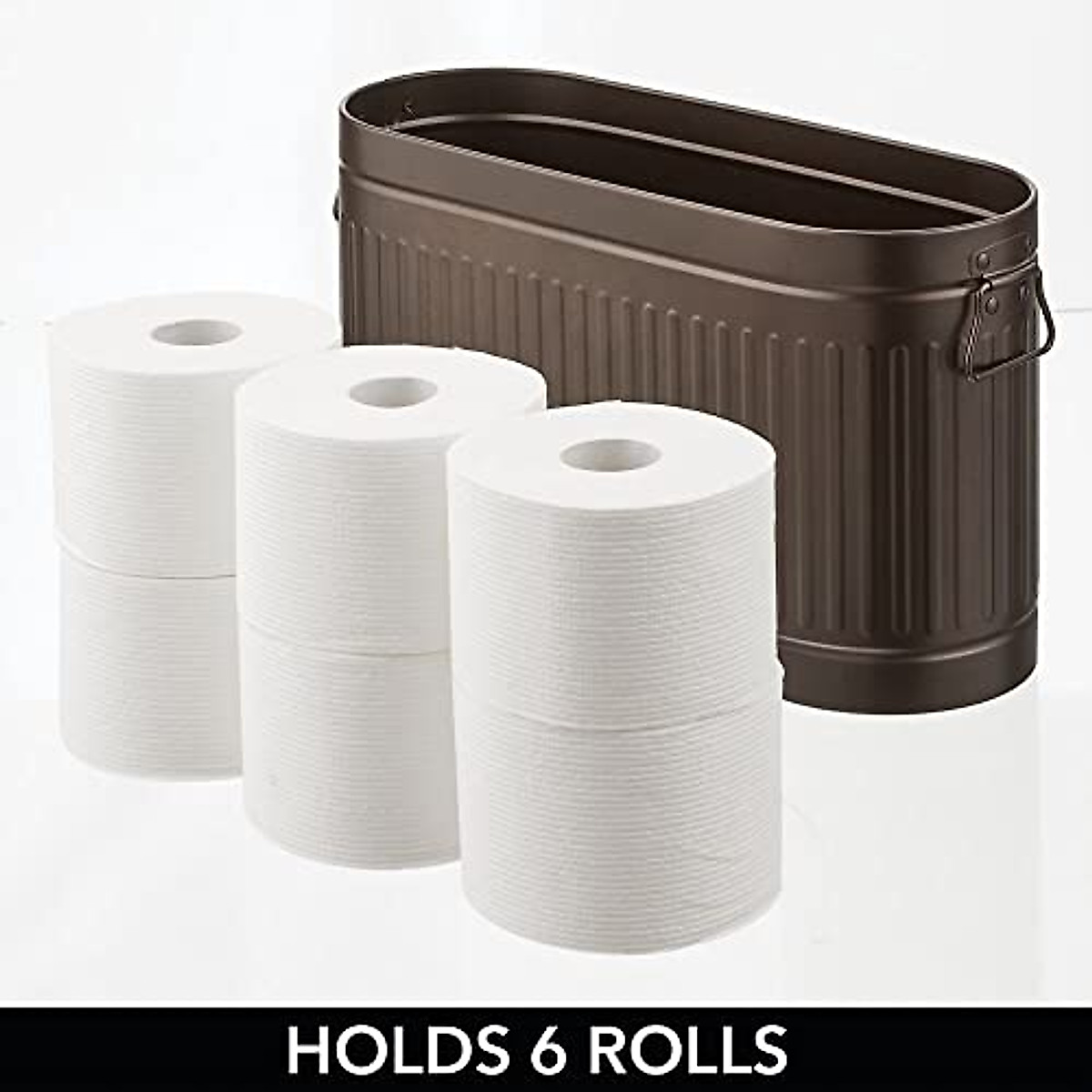 mDesign Large Steel Free Standing Toilet Paper Organizer, 6-Roll Tissue Storage Holder Container Bin for Bathroom Floor, Fits Under Sink, Vanity, Shelf, In Cabinet, or Corner Oscar Collection - Bronze