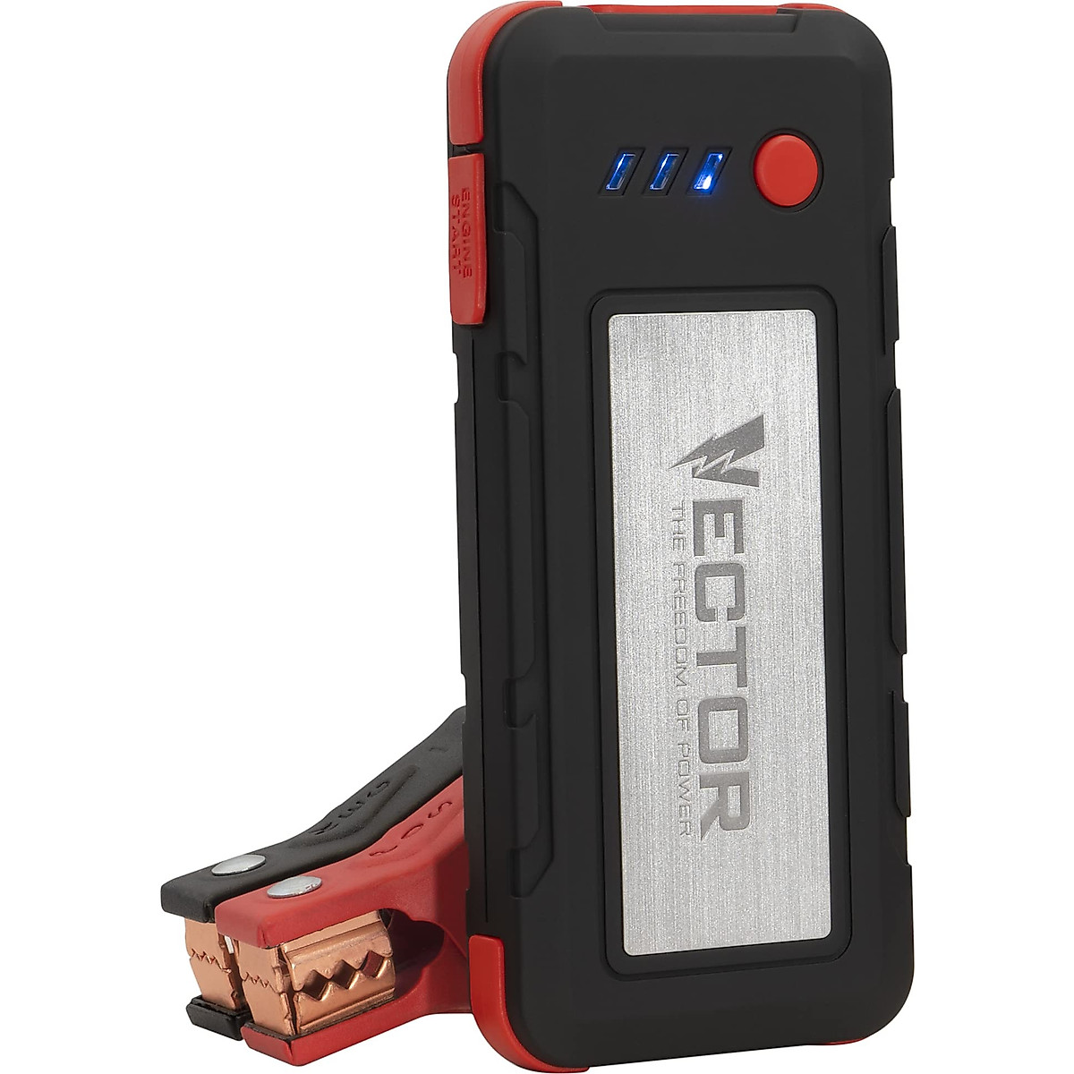 VECTOR SS6LV 1200 Peak Amp Lithium Jump Starter Battery Booster, USB-A(2.1 Amps), USB-C(3.1 Amps), Power in & Out, LED Work Light, & Heavy Duty Powder Coated Clamps