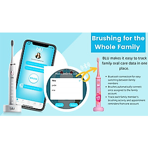 Blu Smart Bluetooth Enabled Kids Toothbrush with Live Tracking App to Teach Children Healthy Brushing Habits, Share Results with Your Dentist, Wireless Rechargeable Electric (Pink)