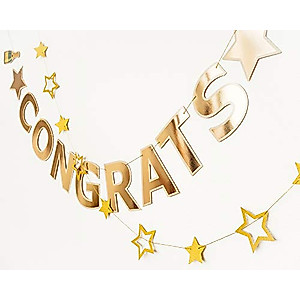 PapaKit Congrats Celebration Bunting Banner and Glitter Stars Garland Decoration Party Supply | Graduation Retirement Engagements Promotion