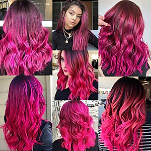 MEckily 12 Pcs Colored Hair Extensions Party Highlights, Curly Wavy Hairpiece Clip in Synthetic Streak for Kids Girls Women 17 inch(Pink)