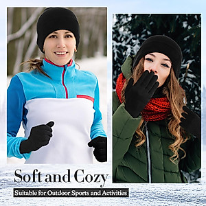 2 Pcs Shiny Match Winter Beanie Hat Gloves Set, Soft Knitted Hat Stretchy Gloves Warm Skull Cap Set for Women Men Gifts (Black)