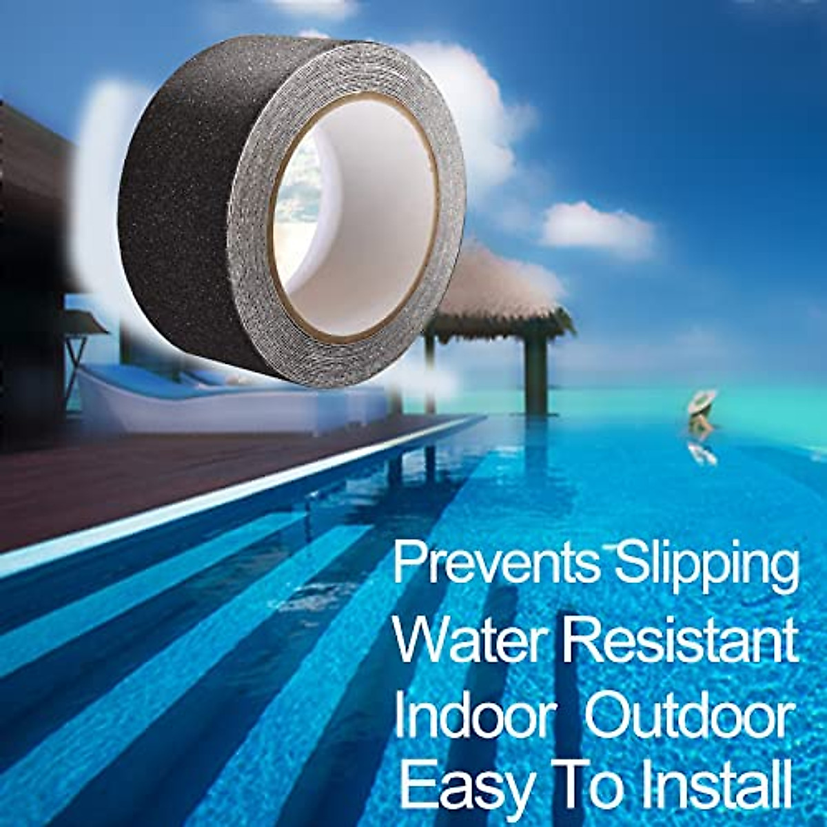 YouOKLight Anti Slip Tape, Heavy Duty Non Slip Tape, Waterproof Strong Traction Anti Slip Grip Tape, 80 Grit Safety Walk Tape, Grip Tape for Stairs, Indoor and Outdoor Used, 2 Inch x 32.8 Ft, Black