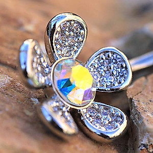 Dynamique 316L Surgical Steel Double Rainbow Flower Belly Button Ring (Sold Per Piece)
