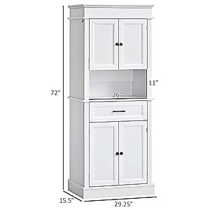 HOMCOM Traditional Buffet with Hutch, Freestanding Kitchen Pantry Storage Cabinet with Doors and Drawer, Adjustable Shelving, White