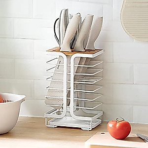 Cedilis Kitchen Knife Block with a Drip Tray, Solid Framed Knife Holder Storage Organizer for Kitchen Counter, 8 Slot