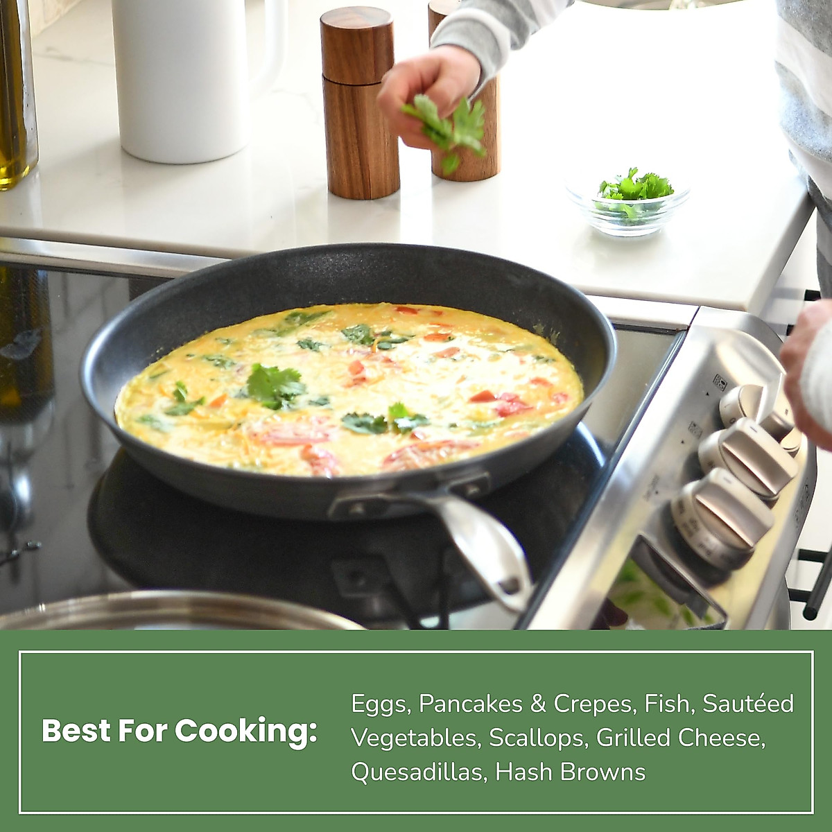 American Kitchen - 12 inch Premium Nonstick Skillet & Frying Pan, Stainless Steel, Durable Coating, Made In America