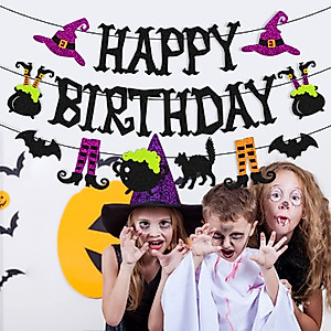 Halloween Birthday Banner Halloween Witch Party Banner Halloween Ghost Bat Cat Theme Party Garland Kids Girl Women Happy Birthday Decorations