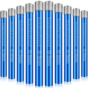 Dry Diamond Drill Bits Set 10 PCs 1/4" 6mm Small Diamond Hole Saw Kit for Granite Marble Porcelain Tile Ceramic Stone Glass Hard Materials (not for Wood) Round Shank