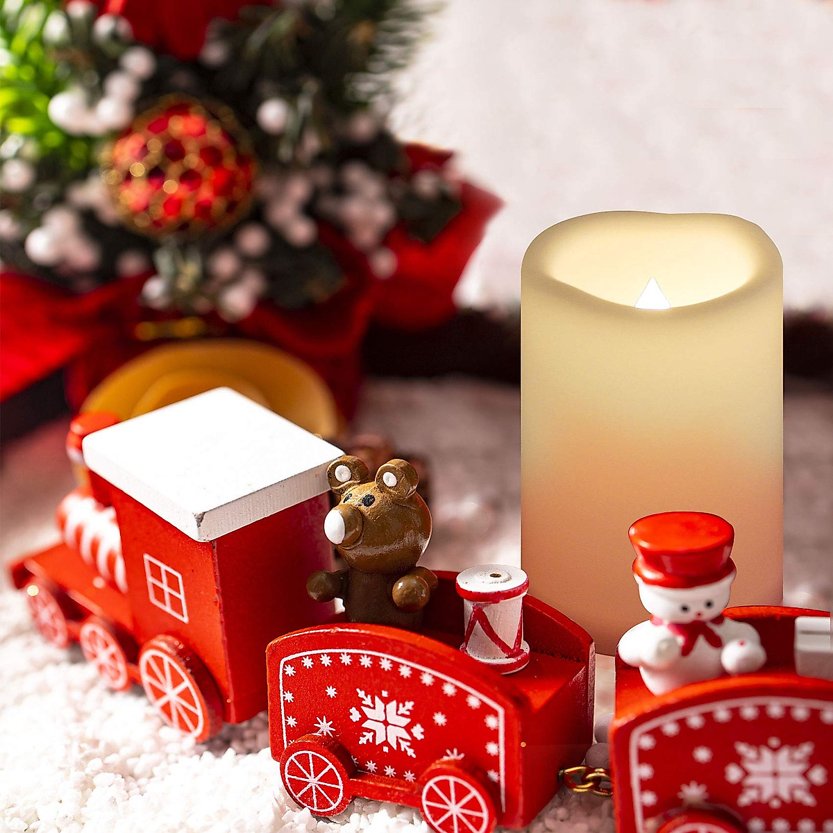 YINCHI Outdoor Waterproof Flameless Candle with Timer Flickering Large Plastic Battery Operated LED Lantern Light Bright Electric Pillar for Outside Patio Garden Party Wedding Decorations 4”(D)x6”(H)