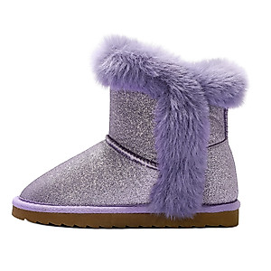 K KomForme Girls Snow Boots Warm Fur Lined Glitter Strap Winter Shoes Lightweight with Hook-and-loop(Toddler/Little Kids/Big Kids)