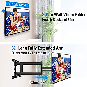 Mounting Dream Long Arm TV Wall Mount for 37-75 Inch TV, Corner TV Wall Mount with 32” Long Extension, Full Motion TV Mount Swivel & Tilt, Fits Max VESA 600x400mm,100 lbs, 16”,18”,24” Studs MD2285-LA