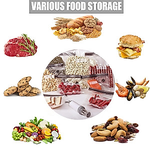 Sous Vide Bags 20pack Reusable Vacuum Food Storage Bags with 3 Sizes Vacuum Food Bags,1 Hand Pump,4 Sealing Clips for Food Storage and Sous Vide Cooking (Gray Kit)