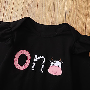 Detigee 1st Birthday Outfit for Girls Cow Birthday Outfit Infant First Birthday Clothes (Black,12-18 Months) (A1019A)