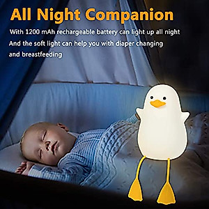 Duck Night Light for Kids, Cute Seagull Silicone Bedside Lamp for Nursery, ABS+SIL, Touch Control, Portable and Rechargeable Dimmable, Birthday Xmas Gifts for Boys Girls