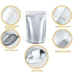 JTX 100Pk Mylar Bags for Food Storage(1Quart) With 300cc Oxygen Absorbers, 9.6Mil Heavy Duty Mylar Bags 9"x6"- Resealable Smell Proof Bags for Grains, Wheat, Rice, Dry Aging for Meat, Long Term Food Storage