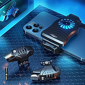 Phone Cooler Fan and Game Controller Triggers Kit, Rechargeable High Frequency Clicks Active Cooling Fan Phone Grips for Survival Games