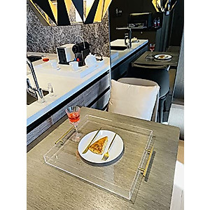 NITINOL 16x18 Inches Large Clear Acrylic Serving Tray with Handles Spill Proof Trays for Coffee Table Bathroom Kitchen Office