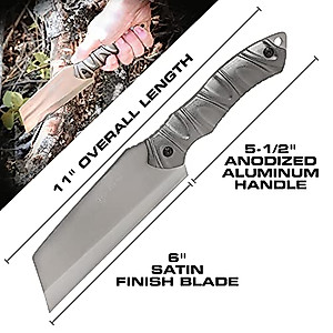 Reapr 11012 JAMR Knife with Sheath, 11-Inch Overall Length, Cleaver Knife, Tactical Fixed Blade Knife with Tanto Blade, Drop Point Knife, Stainless Steel Knife, Silver