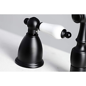 Kingston Brass KB1790PLBS Heritage Widespread Kitchen Faucet with Brass Sprayer, Matte Black