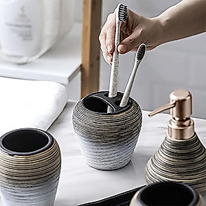 5 Piece Textured Ceramic Bathroom Accessory Set Includes Soap Dish, Lotion Dispenser, Toothbrush Holder and Gargle Cup +Tray Set 5Pcs Bathroom Accessories