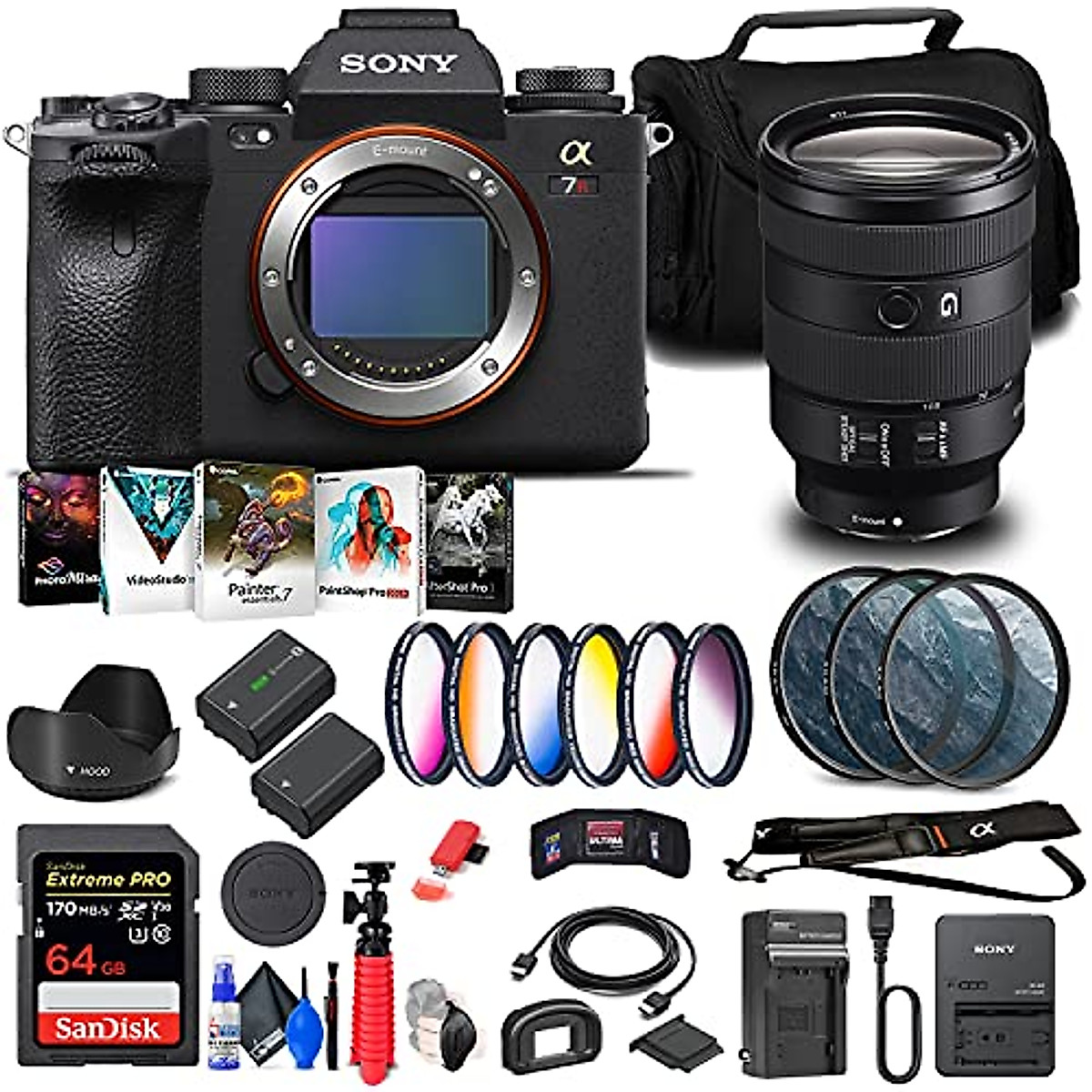 Sony Alpha a7R IIIA Mirrorless Digital Camera (Body Only) (ILCE7RM3A/B) + Sony FE 24-105mm f/4 Lens + 64GB Memory Card + Corel Photo Software + Case + NP-FZ100 Compatible Battery + More (Renewed)