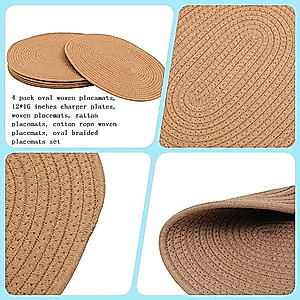 Kosmeey 4 Pack Oval Woven Placemats, Jute Woven Plate Chargers Rattan Woven Placemats 12x16 inches Wicker Placemats Farmhouse Boho Braided Heat Resistant Outdoor Placemats Patio Tablemats for Dinning