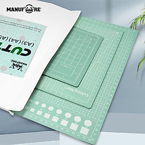 MANUFORE Mint Green Cutting Mat A3, A4, A5 Set with Centimeter and Inch Scale Self Healing Craft Cutting Board with 3mm 5-ply Thickness for Using Rotary Cutter, Craft Knife, Paper Knife