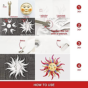 Daogtc Metal Sun Wall Art Decor-17.3 inches Rustic Retro Metal Sun Hanging Decoration for Indoor Outdoor,Metal Sun Art Sculpture for Home Garden Farmhouse Yard Patio Fence Living Room Bedroom(Red)