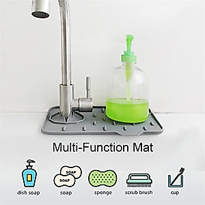 2-Pack Bytelive Silicone Sink Mat, Mini Sink Splash Guard and Soap Sponge Holder for Kitchen Countertop Protect with Self Draining Design (Gray+Gray, 8.3" x 5.7")