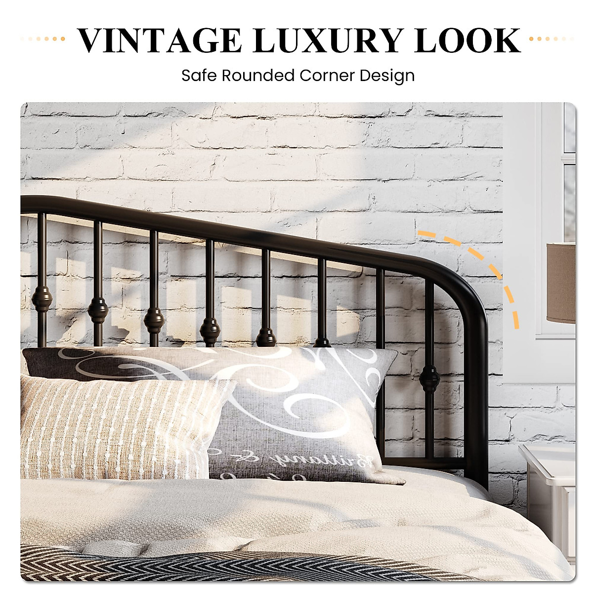 SHA CERLIN Full Size Metal Platform Bed Frame with Victorian Style Wrought Iron-Art Headboard/Footboard, No Box Spring Required, Black