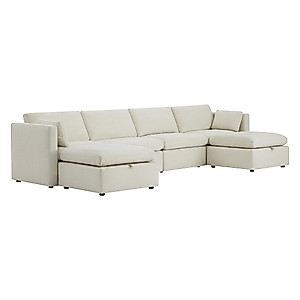 CHITA Oversized Modular Sectional Fabric Sofa Set, FSC Certified Extra Large U Shaped Couch Reversible Chaise Modular Sectional Couch, 146 inch Width, 6 Seat Modular Sofa with Storage Ottomans, Linen