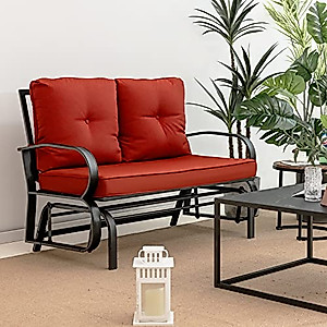 Giantex 2 Seats Glider Bench for Outside, Patio Glider Porch Loveseat w/Cushions & Powder Coated Steel Frame, Double-Seat Outdoor Glider for Patio, Garden, Backyard (Red)