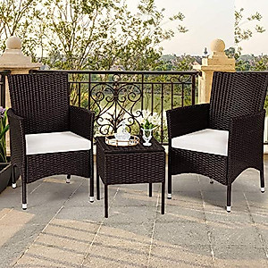 Casart Set of 2 Rattan Cushioned Chairs, Outdoor Wicker Dining Armchairs, Perfect for Porch, Patio and Balcony