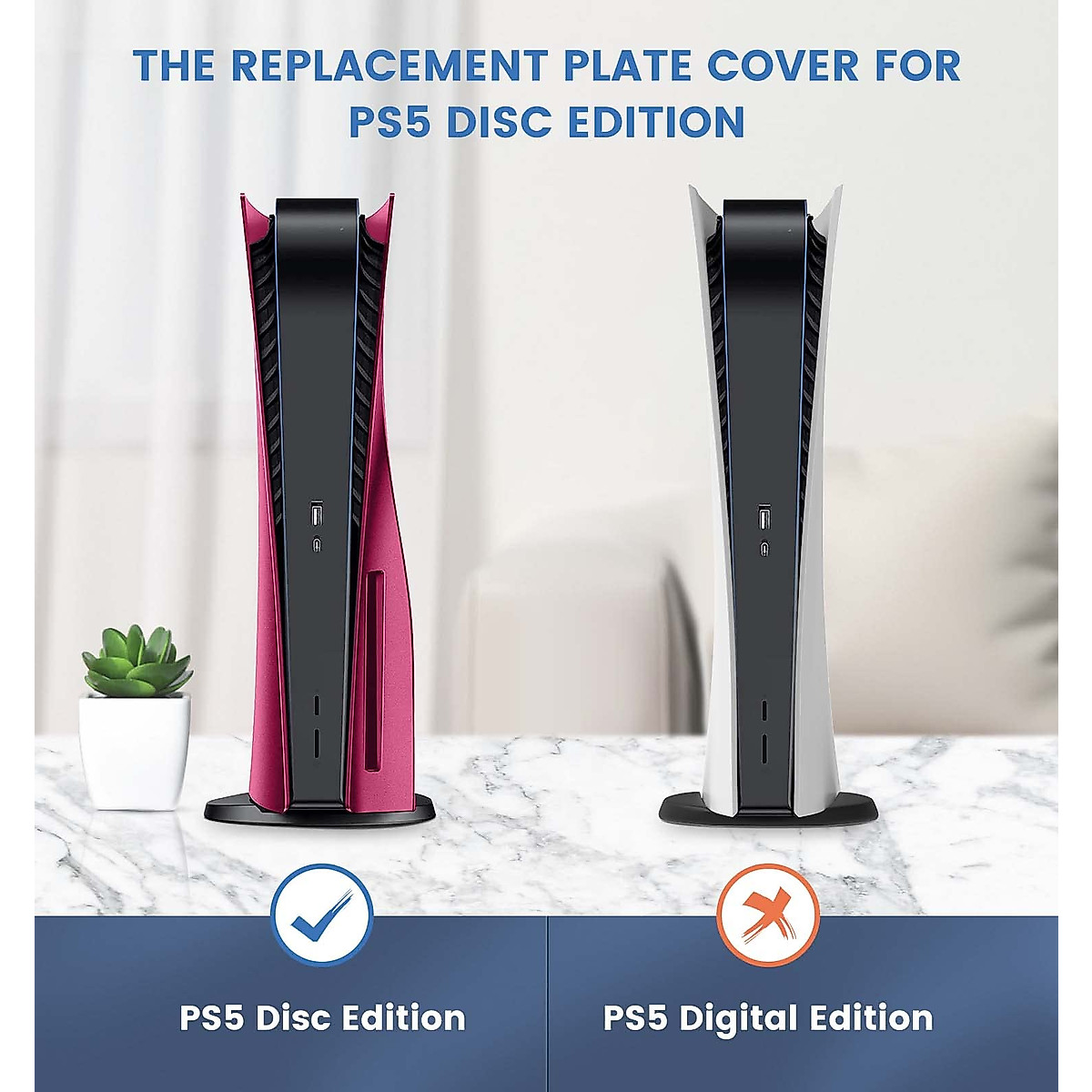 PS5 Faceplate Case PS5 Plate Cosmic Red Replacement Cover for Disc Playstation 5, Hard Shell Case Shockproof Side Plates Skin for PS5 Disc Version Console - Red