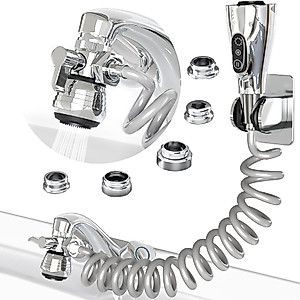 Heavy-Duty Faucet Sprayer Attachment - Leak-Proof Sink Hose Sprayer w/ 5 Adapters & Diverter Valve - 79” Recoil Hose with 2 Spray Modes - Ideal for Kitchen, Tub, Bathroom, Garden, Pets