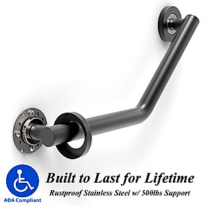 AmeriLuck 1-1/4 x 16 Stainless Steel Angled Grab Bar with Anti-Slip Peened Grip for Bathtubs, Shower & Toilet, ADA Compliant, Stud Mount 500lbs Support, Brushed Nickel