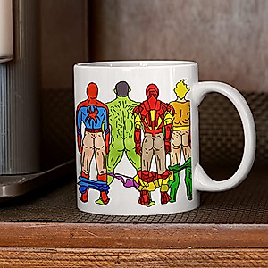 Switzer Kreations Superhero Butts Mug, Funny Gift for Friends and Family, Coffee Mug with Superhero Butts, Ceramic 11oz 15oz, White (11 Ounces)