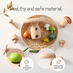 bopoobo Wooden Lacing Toys Mushroom Sorting Toys Montessori Activity for Baby Kids Educational Learning Montessori Travel Toy for Toddlers
