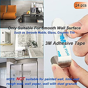 carinacoco Wall Hooks Adhesive 24 Pack Stainless Steel Hanging Hooks for Kitchenware Bath Robe Towel Jackets Bag