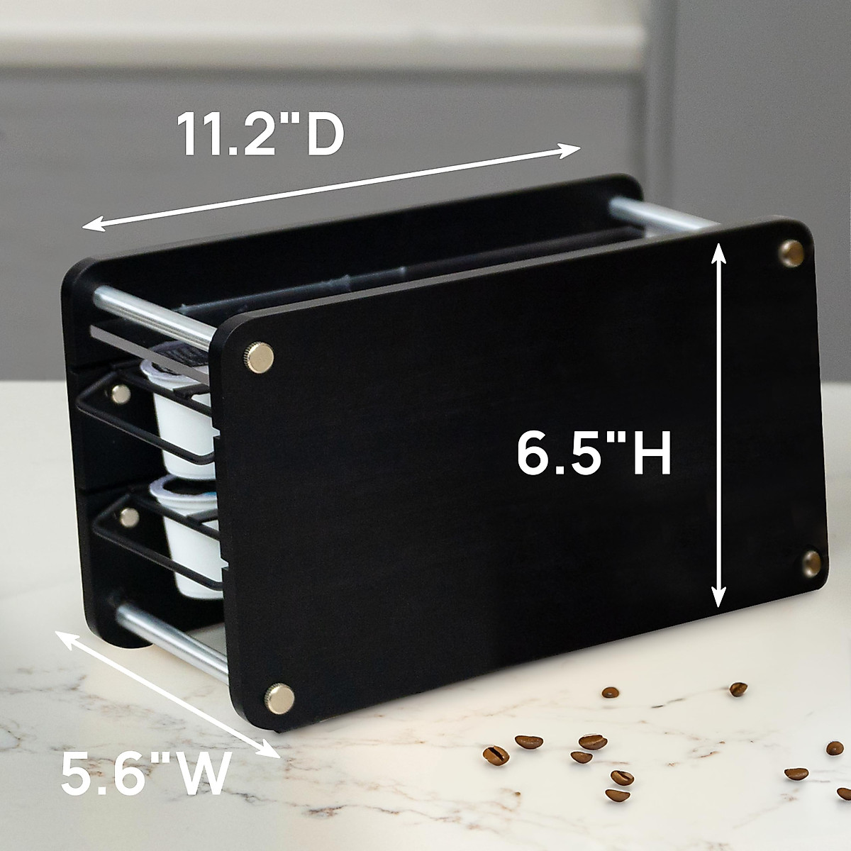 Ibyx Сoffee Pod Holders for K Cups - 2 Tier Coffee Pod Sliding Drawer for 20 K Cups Storage Capacity - Elegant Plexiglass Top and Metallic Coffee Pod Rack - Kitchen Counter Organizer (Black)